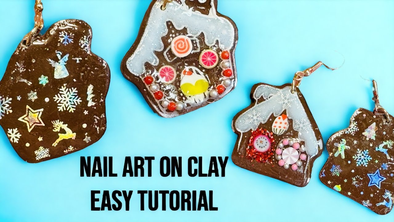 Nail art on polymer clay, Easy, mixed media, nail foil, nail glue ...