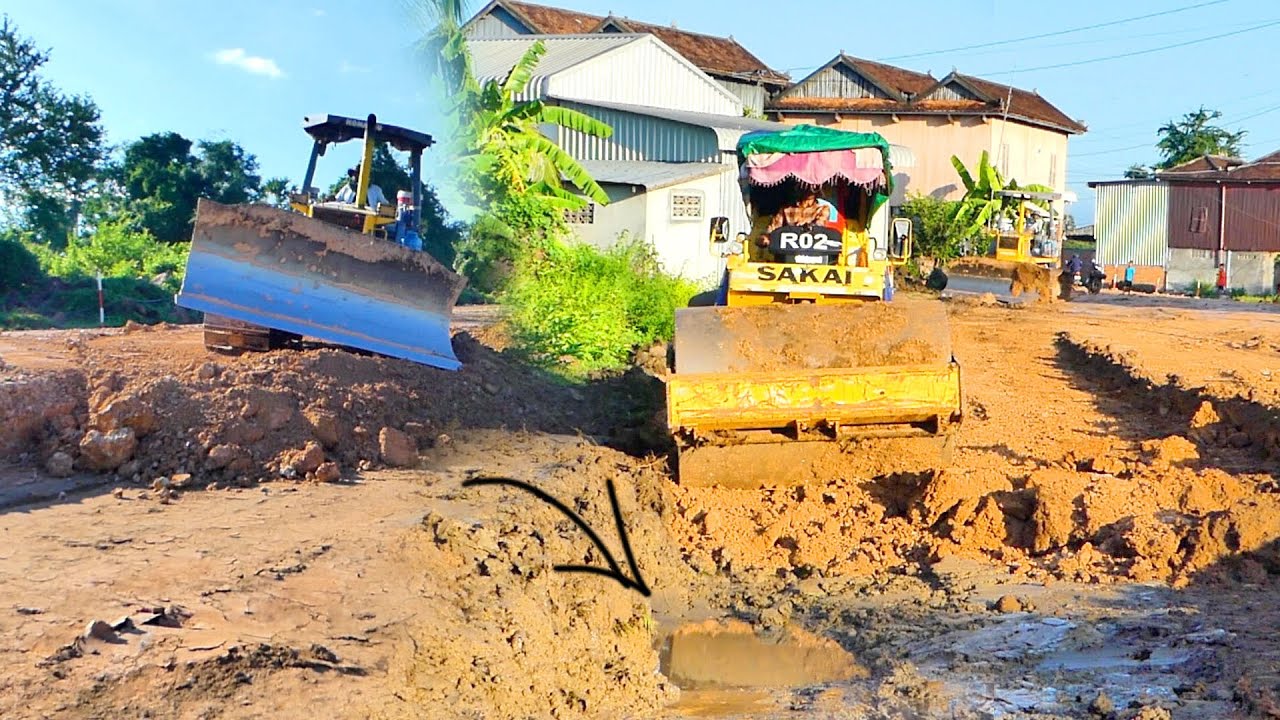 Just unexpected action..! Mega bulldozer scraping the muddy land away ...