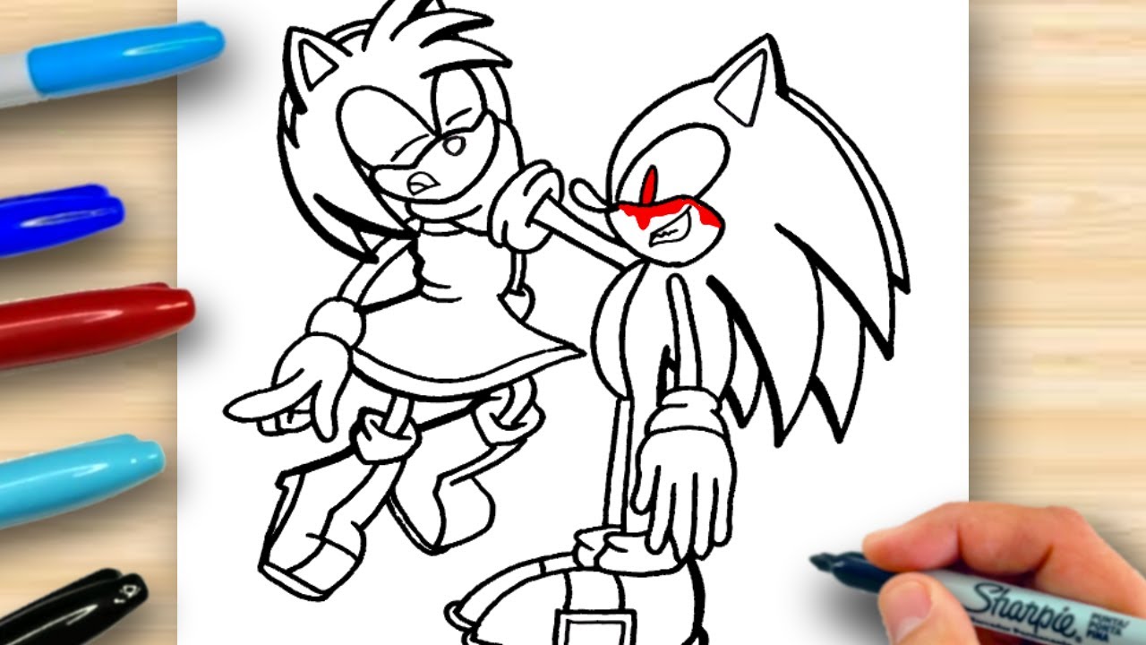 Cómo dibujar a SONIC EXE VS AMY ROSE | How to draw SONIC EXE VS AMY ...