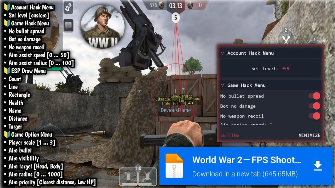 World War 2 Mod Menu Apk 2025 v4.63 - Auto Headshot & No Recoil - YouTube