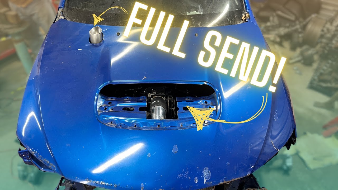 Cutting Up The Hood On the Budget Drag WRX Build! - YouTube