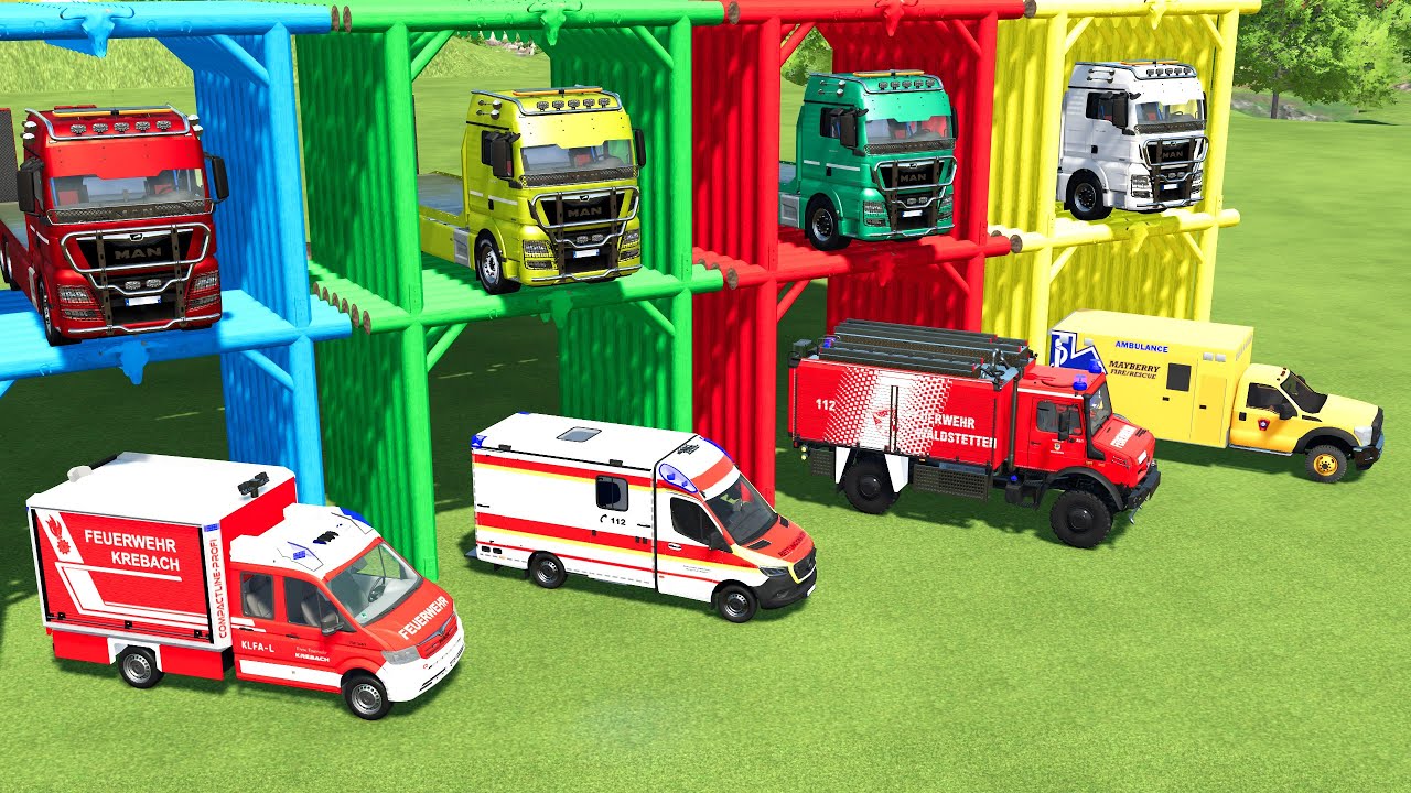 TRANSPORTING FIRE DEPARTEMENT, AMBULANCE, FIRE TRUCK TO GARAGE | FS22 ...