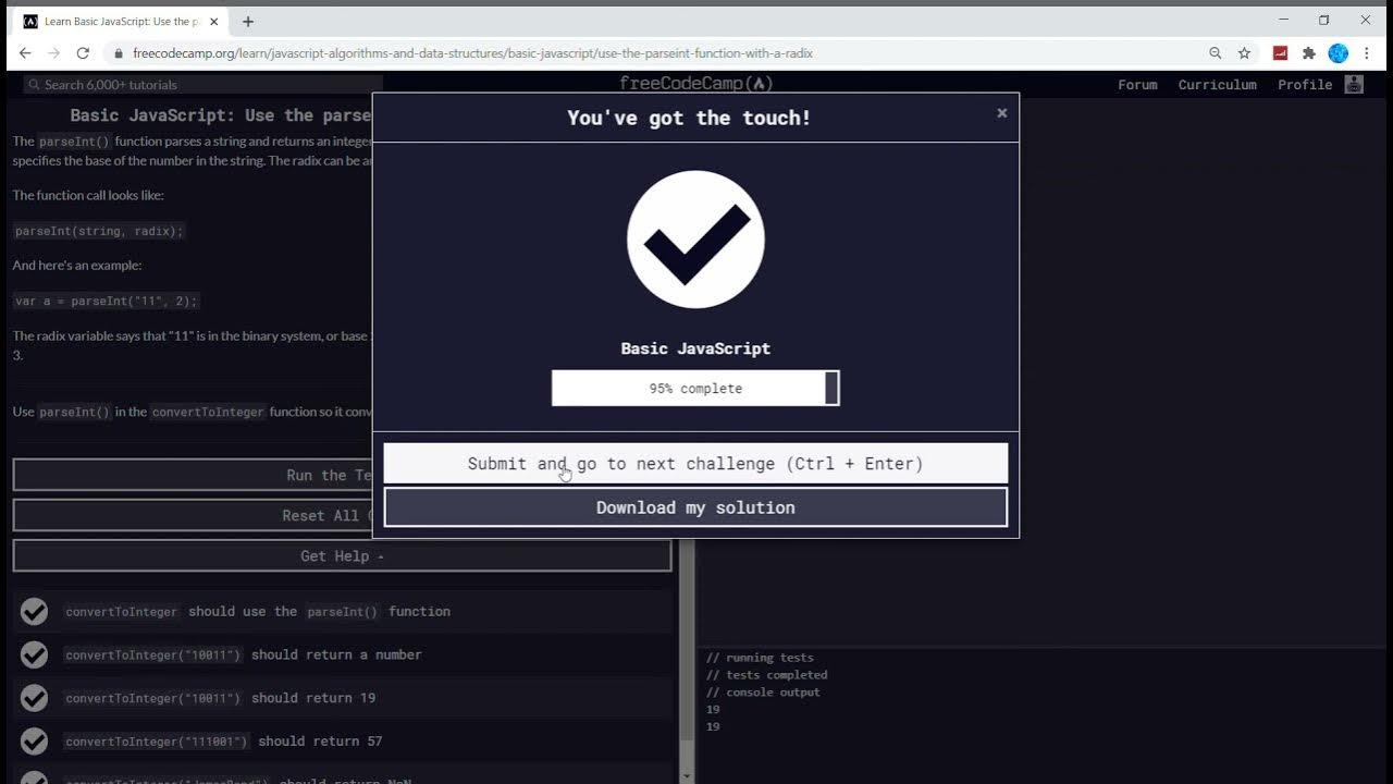 Basic Javascript (107/111) | Use the parseInt Function with a Radix ...