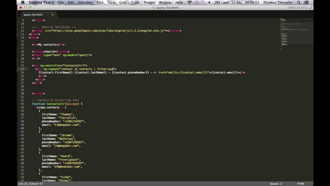 HOWTO make a list and filter it with a query with angular.js HTML/JS ...