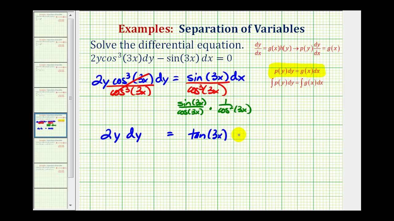 Ex 3: Differential Equations: Separation of Variables - YouTube