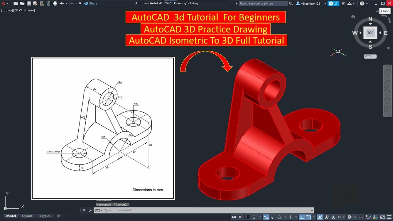 AutoCAD 3D tutorial for beginners / AutoCAD 3D practice drawing ...