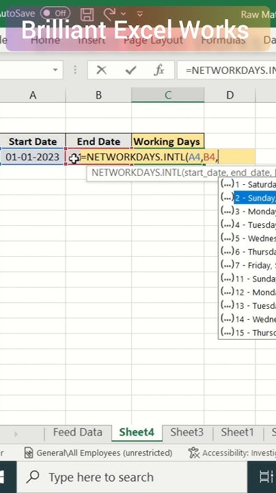 Calculate Working Days Networkdaysintl Formula Shorts Excel Exceltutorial Youtube