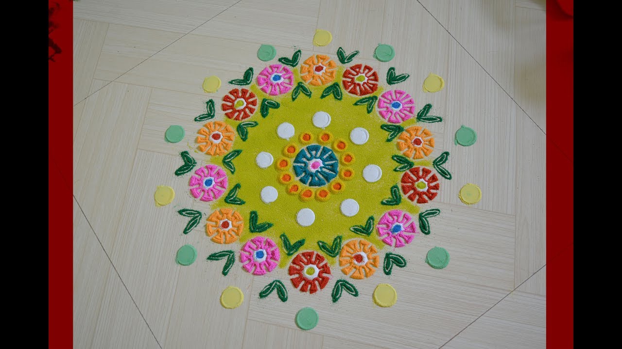 Simple and Easy colour rangoli design _ 7colours - YouTube