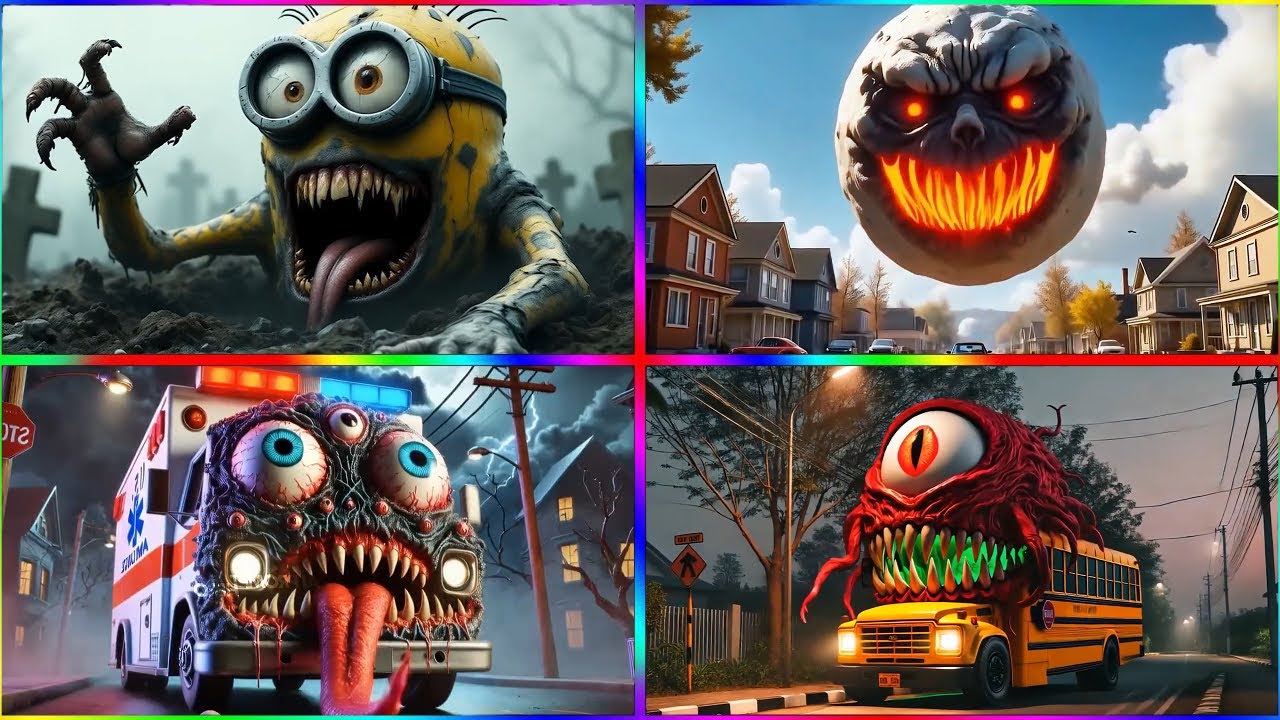 Minion Zombie🆚Lunar Moon🆚Mutated Monster 🆚School Bus Monster 🎶 Tiles ...