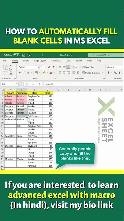 How To Automatically Fill Blank Cells In Ms Excel | Excel Tips & Tricks #shorts #ytshorts # ...