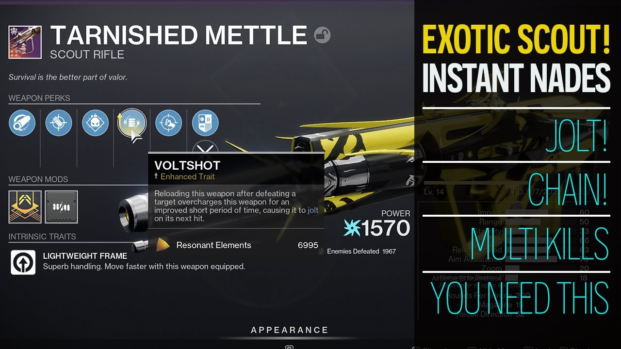 Instant grenades Jolt Machine This Tarnished mettle scout rifle should ...