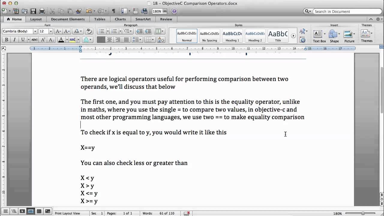 Objective C Tutorials 18 Comparison Operators Youtube