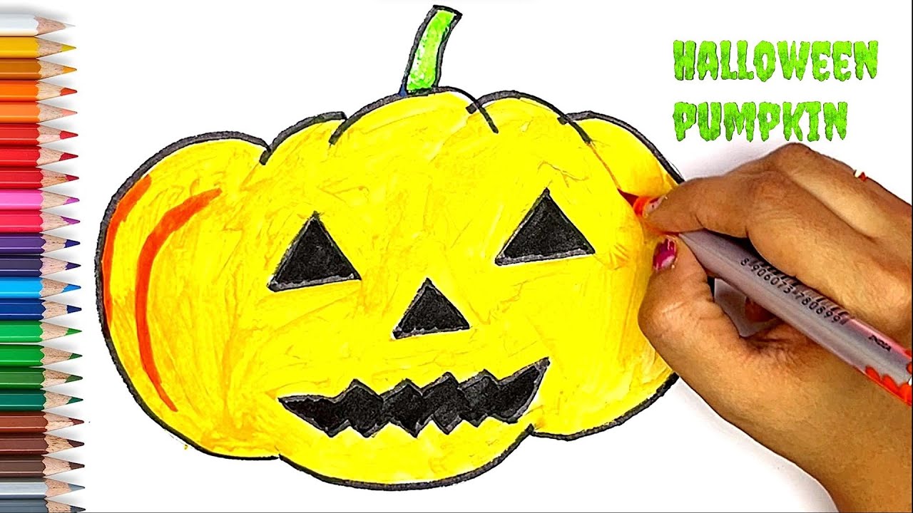 How to draw and color Halloween pumpkin - YouTube