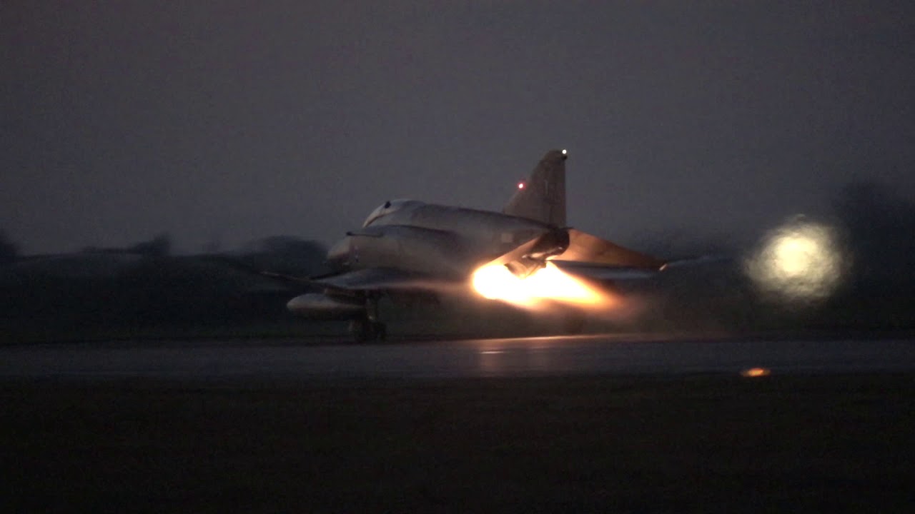 HAF F-4 AUP Phantom II night takeoffs (afterburner) and landings - YouTube