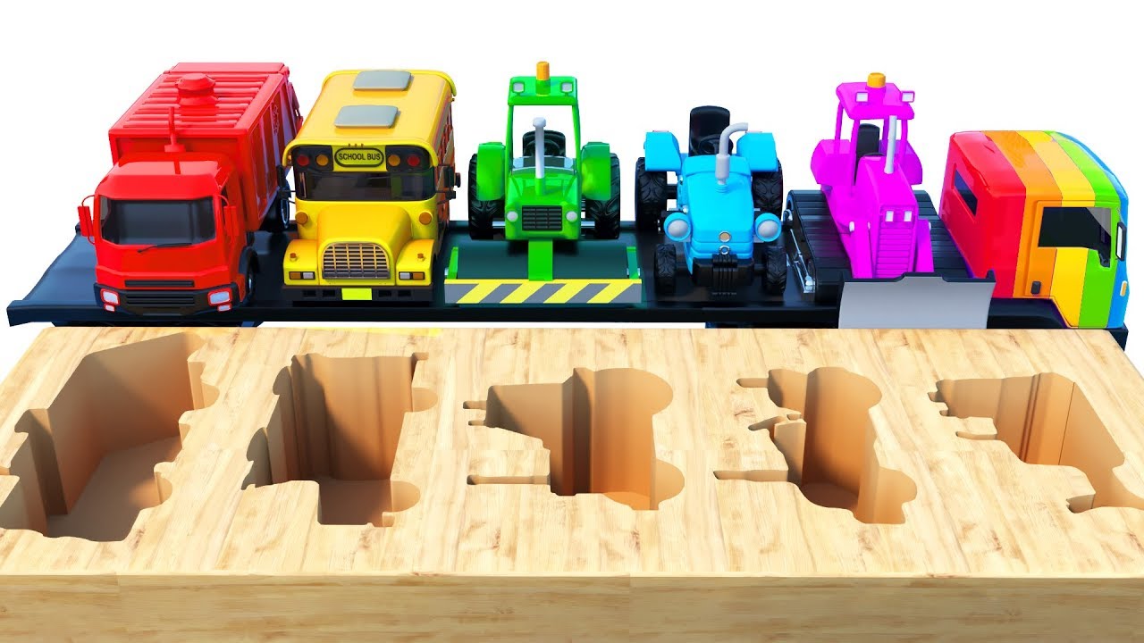 Learn Colors and Vehicles with Toy Cars Truck, Tractor, School Bus ...