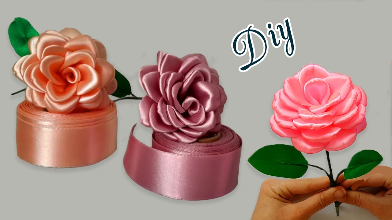 How to make rose with ribbon 🌹| Ribbon Flower Crafts Ideas, diy satin ...