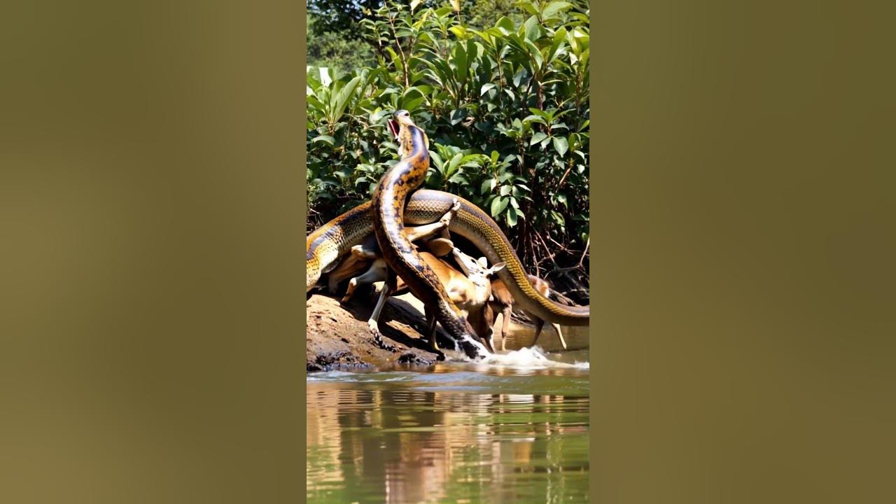 Giant python hunts deer in the forest #youtubeshorts #bigpython #giantpython #wildlife # ...