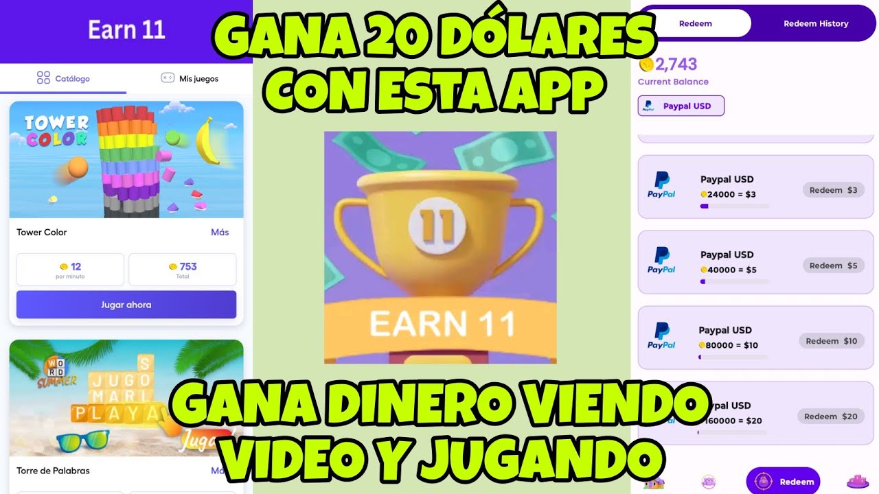 GANA $20 CON EARN 11 GANA DINERO A PAYPAL JUGANDO Y VIENDO VIDEOS EARN ...