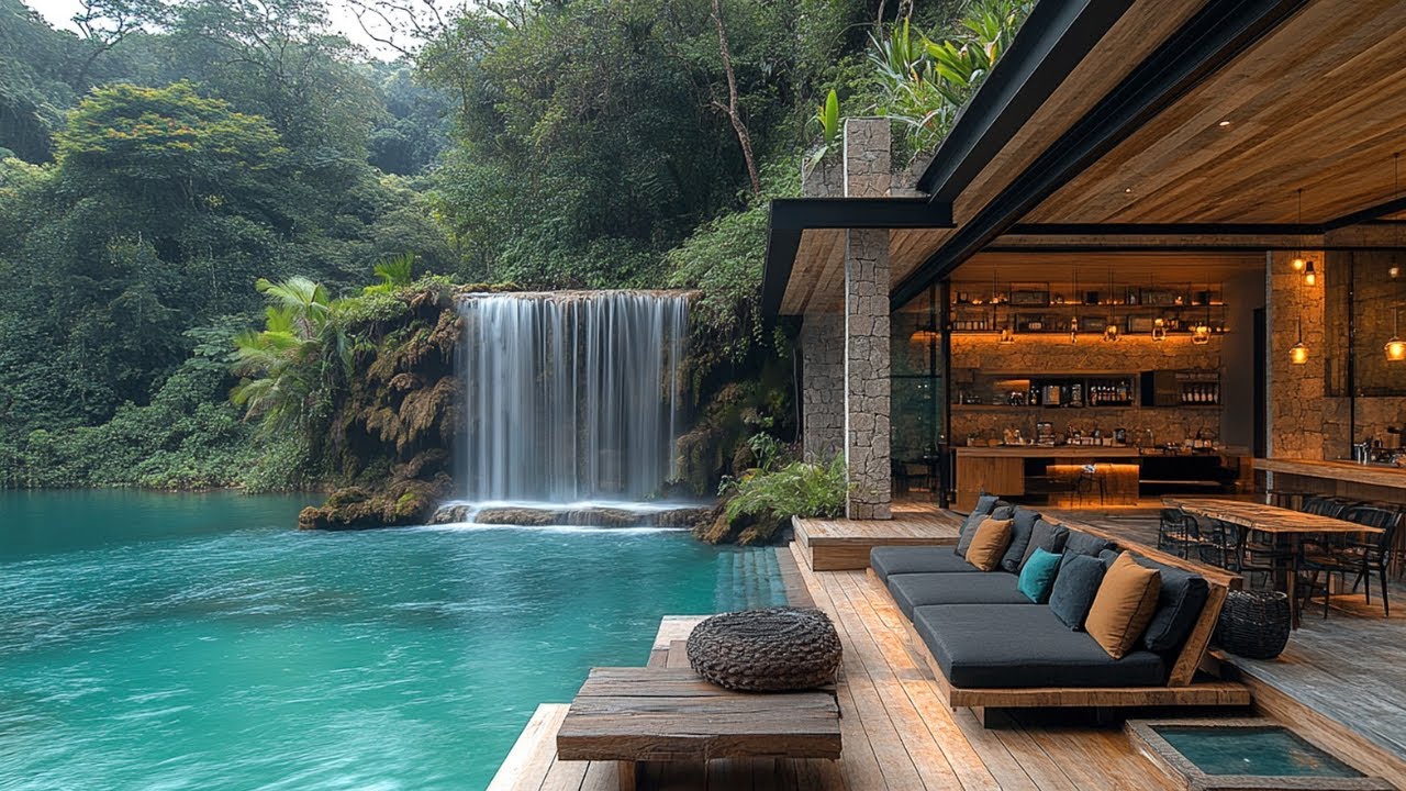 Forest Waterfall Lounge Retreat | Gentle Water & Birds for Deep ...