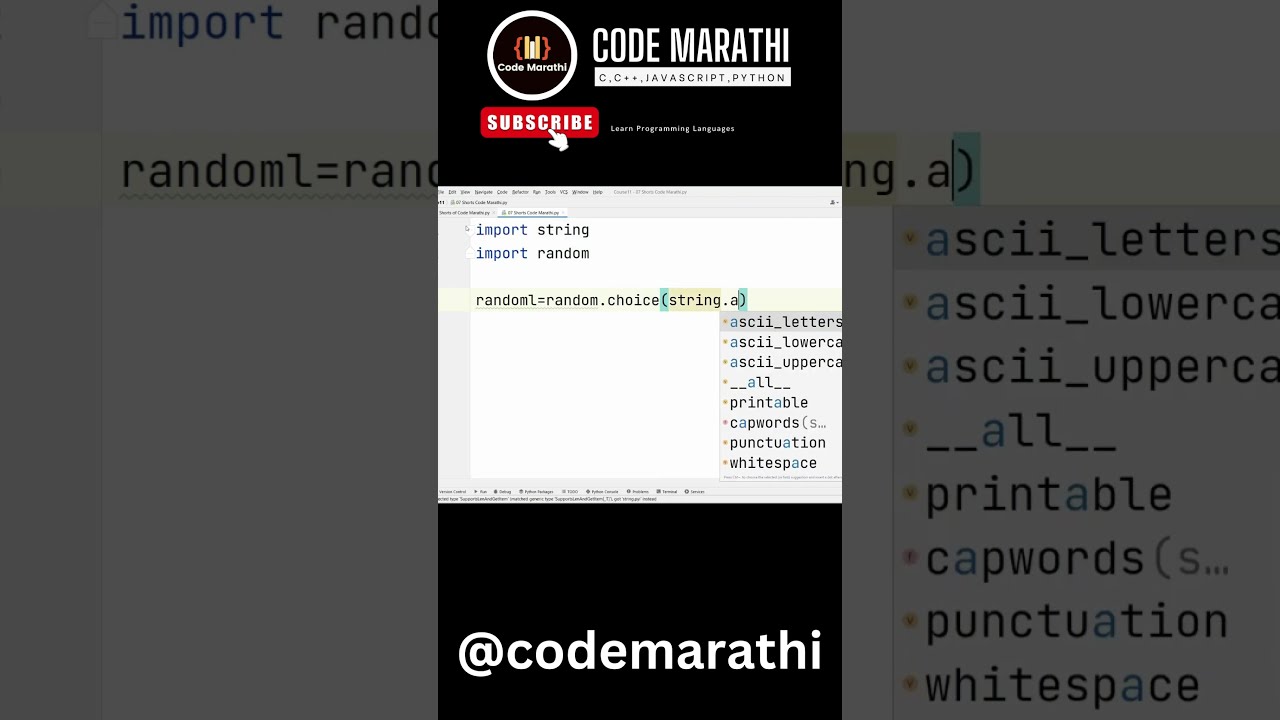 How To Generate Random Letters In Python codemarathi shorts python How To Generate Random Letters In Python codemarathi shorts python