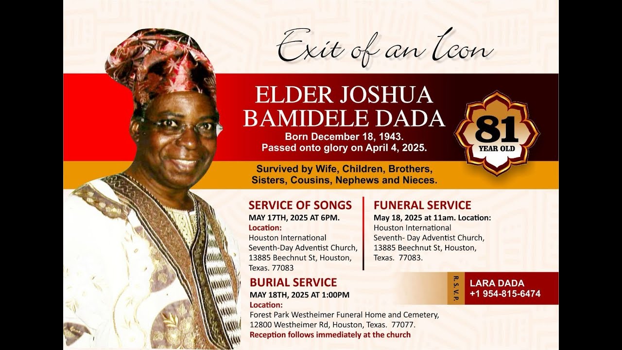 Elder Joshua Bamidele Dada - Funeral Service - YouTube