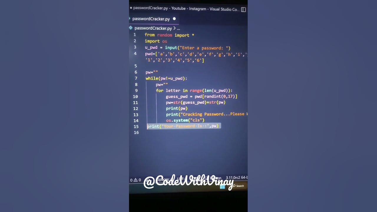 Password π Cracker Using Python Python Pythontutorial Youtube