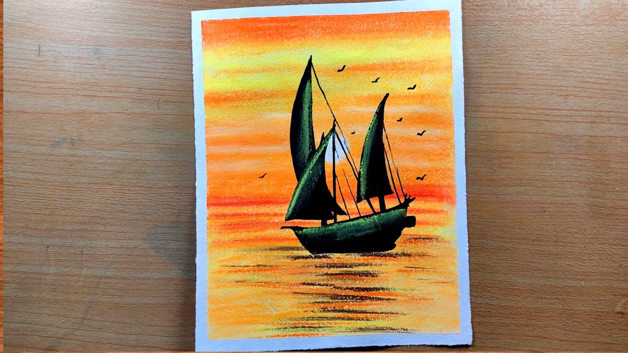 Easy sunset with creative boat- drawing for beginners| step by step ...