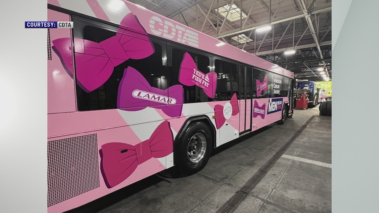 CDTA reveals new pink bus design - YouTube