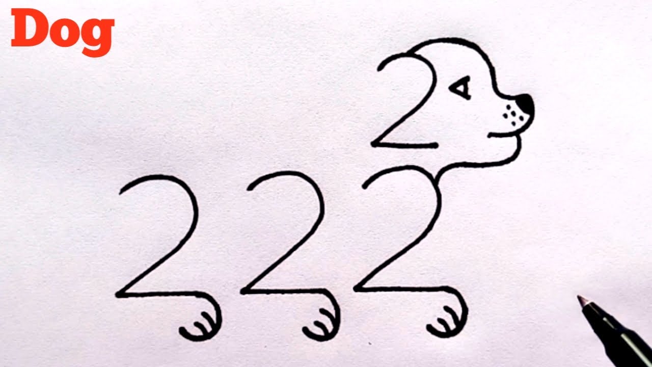 how to draw dog from number 2222 | dog drawing cute | dog drawing easy ...