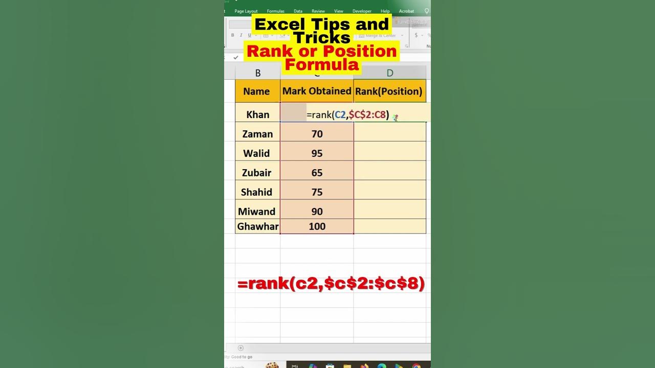 "🚀 Rank Formula in Excel! | Quick Position Formula Hack 💡" #excel #viral #exceltips # ...