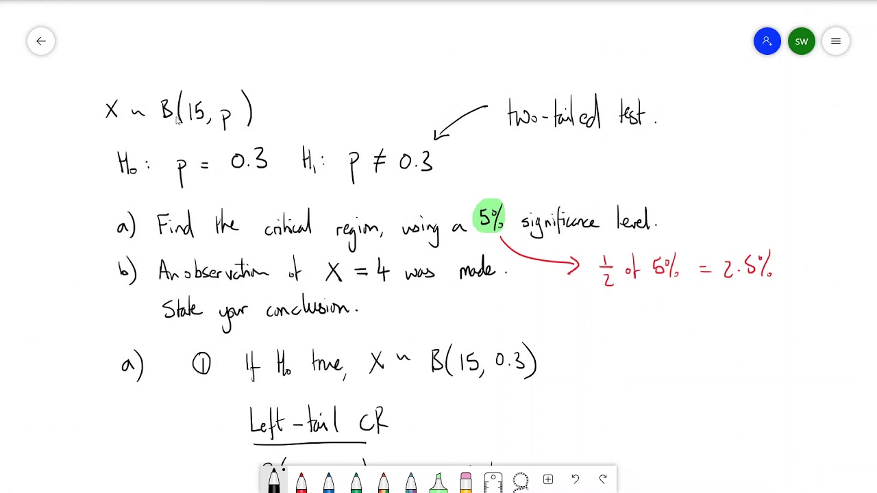 Year 1 Statistics - Method for Finding a Two-tail Critical Region - YouTube
