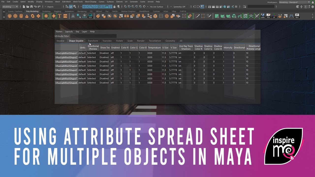 Using Attribute Spread Sheet To Alter A Parament Or More For Multiple Objects In Autodesk Maya