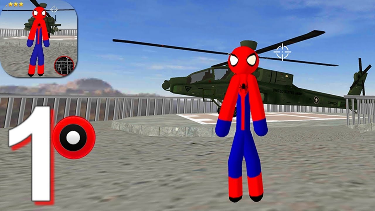 Amazing Spider-StickMan Rope Hero Gangstar Crime - Gameplay Walkthrough Part 1 Helicopter ...