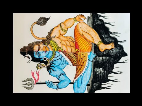 Half Shiva Half Hanuman drawing/ How to draw a beautiful drawing half ...