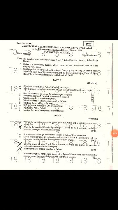 MCA Jntuh Sem-I Python Programming question paper 2024#jntuhyderabad# ...