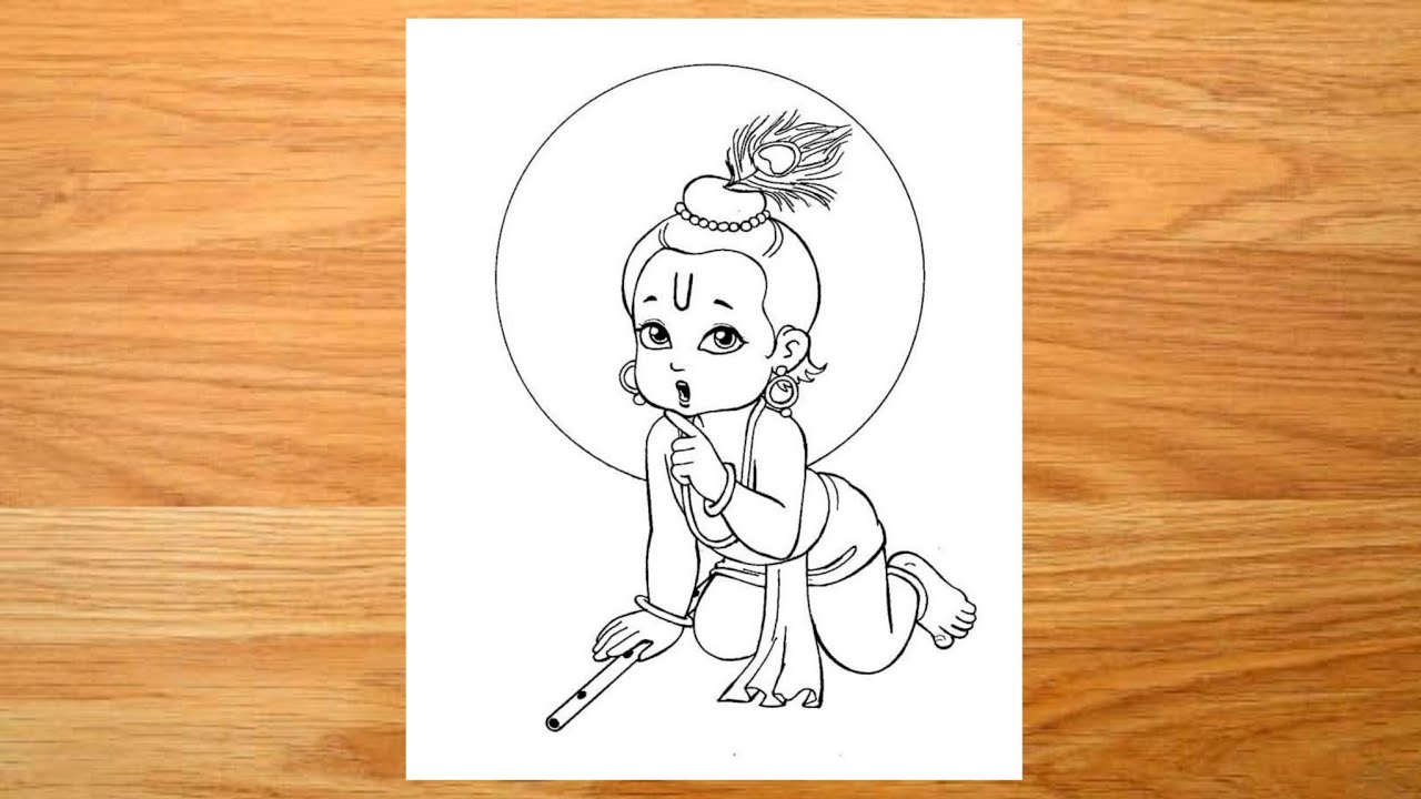 Very Easy Line Art Bal Krishna|Krishna Thakur Drawing|How to Draw Bal ...