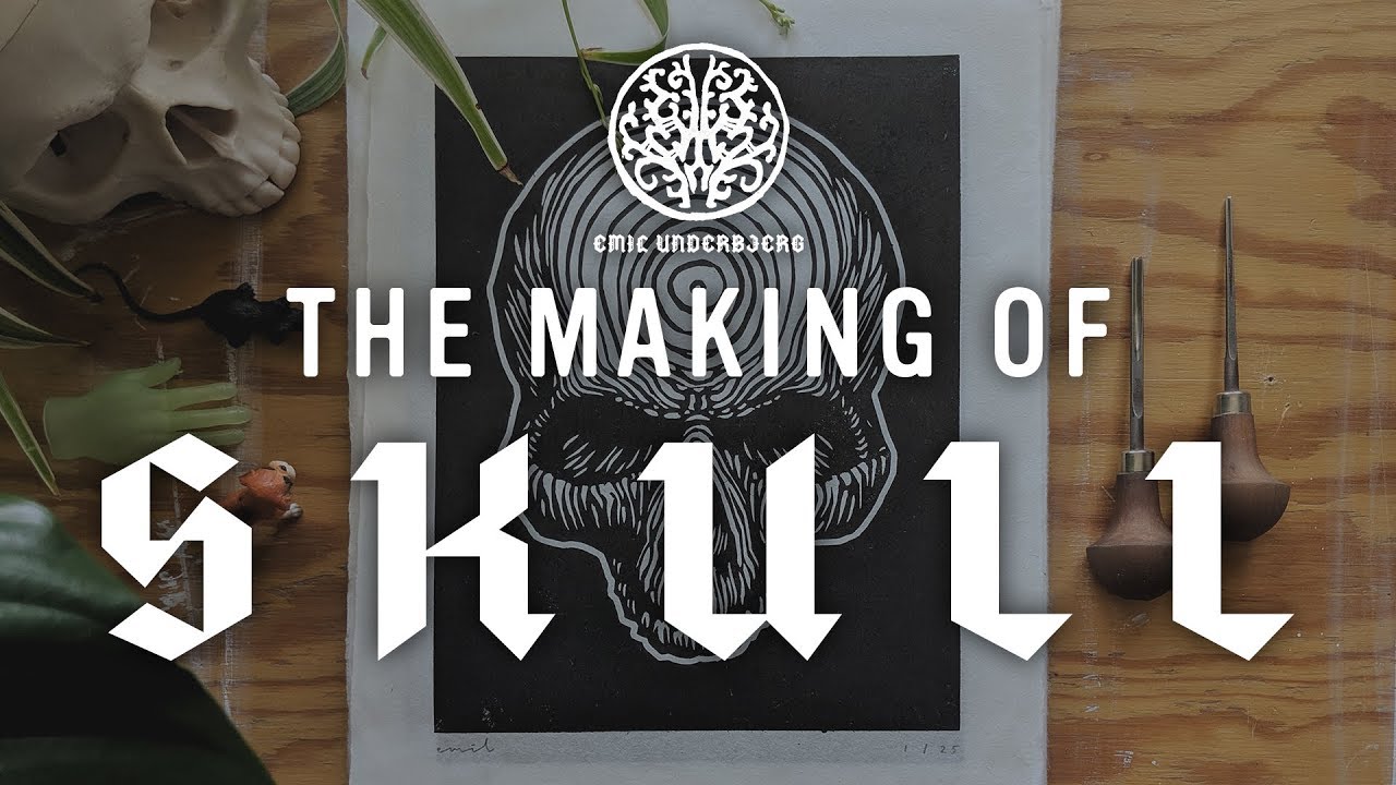 SKULL — making a linocut print - YouTube