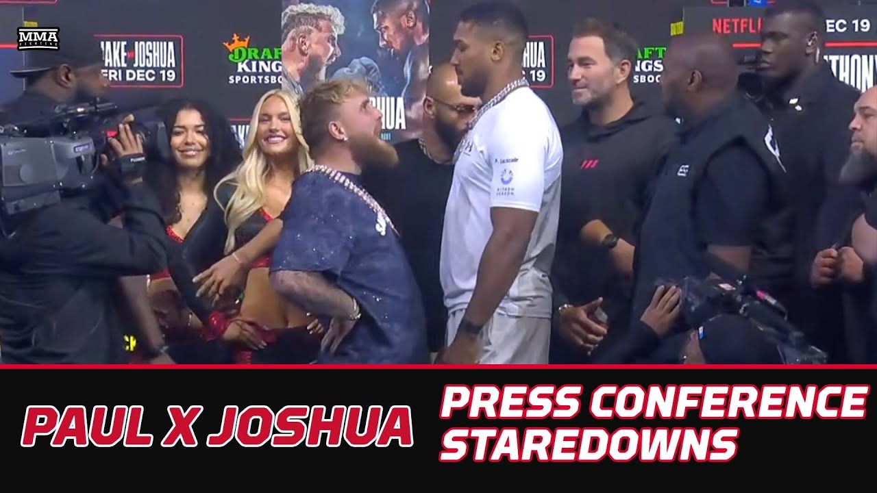 Paul vs. Joshua Staredowns | Anthony Joshua TOWERS OVER Jake Paul | MMA ...