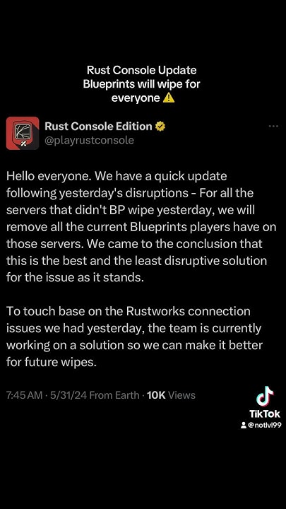 Rust Console Update Blueprints will reset today…#shorts #rust #rustconsole - YouTube