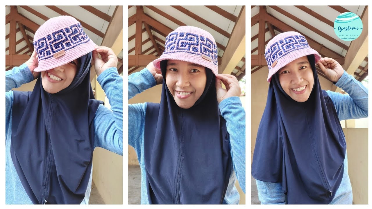 Crochet Mozaic Bucket Hat (Multiple of 12) - Topi Rajut Motif Mozaic ...