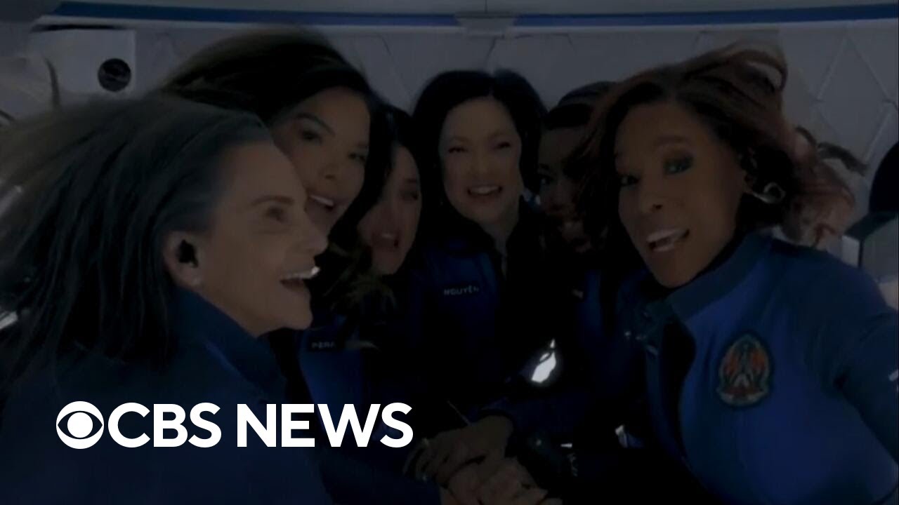 Blue Origin's all-women crew seen inside capsule while in space - YouTube
