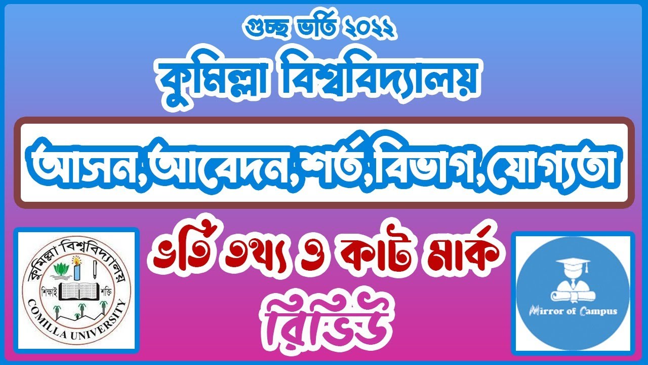 কুমিল্লা বিশ্ববিদ্যালয় ভর্তি রিভিউ ২০২২ CoU Admission 2022 CoU Cut ...