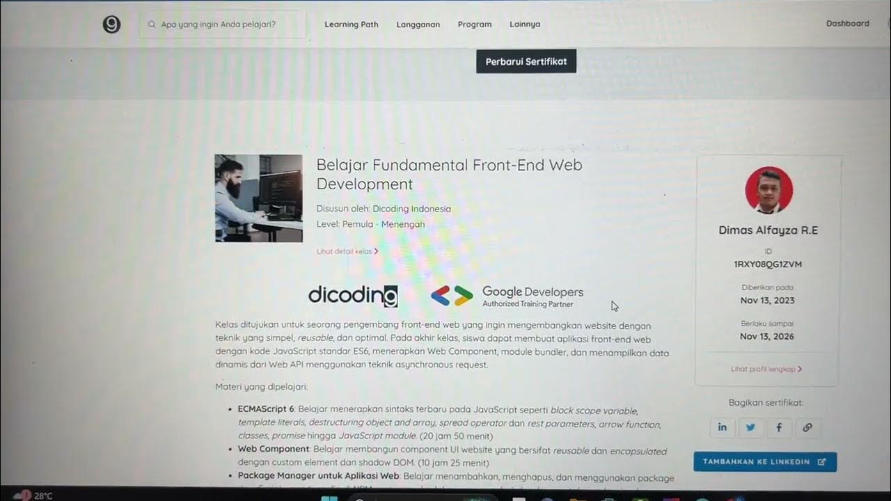 Testimoni Dicoding indonesia modul belajar fundamental front end web ...