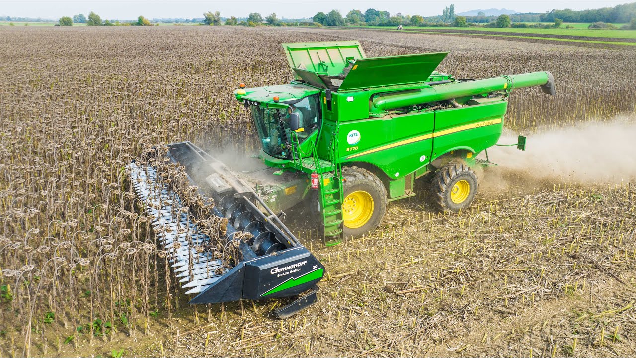 Napraforgó aratás 🌻 John Deere S770 + Geringhoff Sunlite Horizon 30 ...