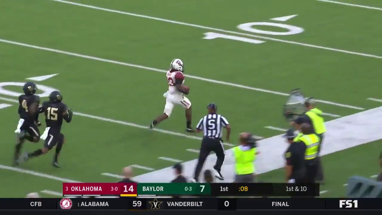 OKLAHOMA ABDUL ADAMS 99 YARD TOUCHDOWN RUN VS BAYLOR - YouTube