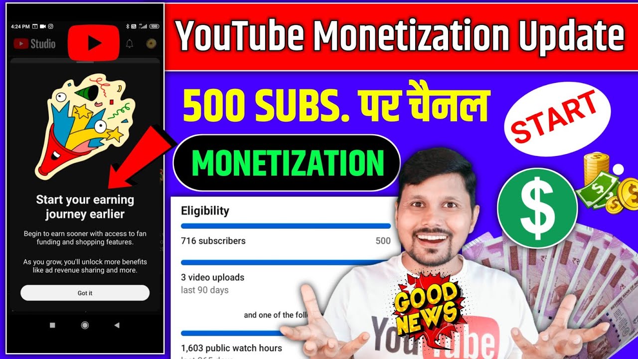 Youtube New Monetization Update | Become a Youtube Partner Kya Hai | 500 Subscribers ...