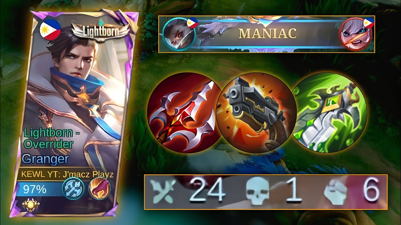 GRANGER NEW ONE HIT MANIAC BUILD!! GRANGER NEW BEST BUILD AND EMBLEM ...