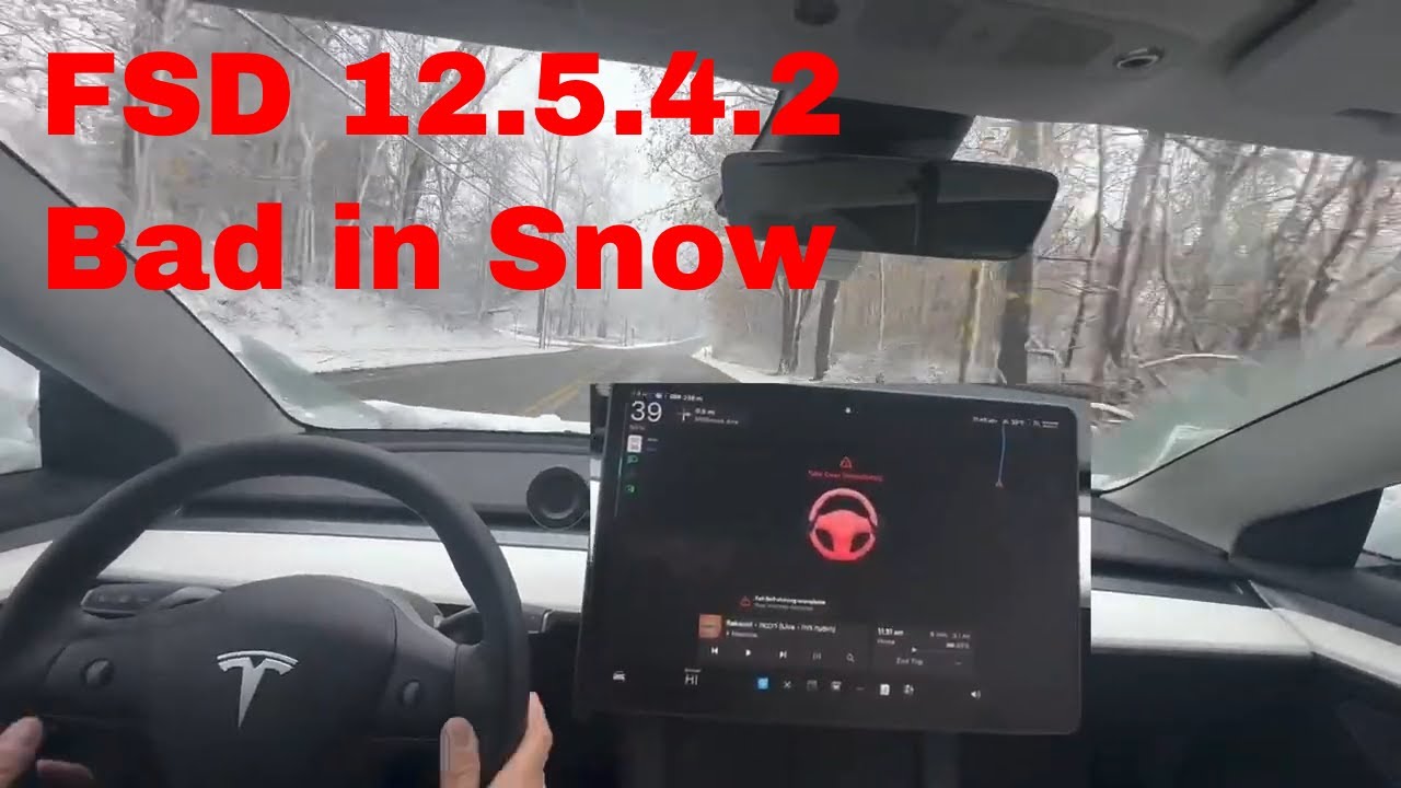 Tesla FSD 12.5.4.2 can't perform well in SNOW - YouTube