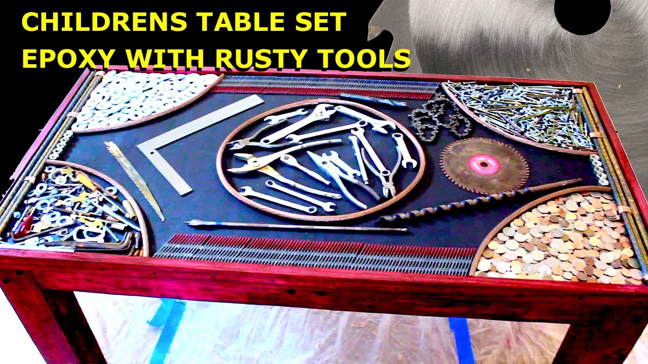 Designing A Children's Table: Epoxy, Rusty Tools, Coins - YouTube