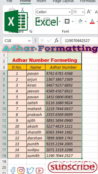 Adhar Number Formatting 👿💯 #exceltips #exceleducation #exceltricks #excel #exceltutorial # ...